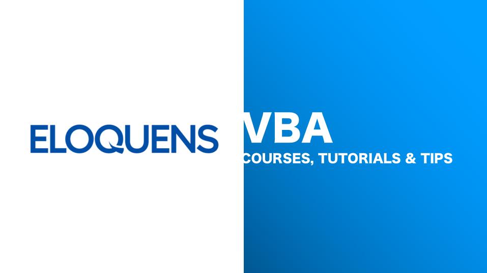 Excel VBA Tutorials - Downloads - Eloquens